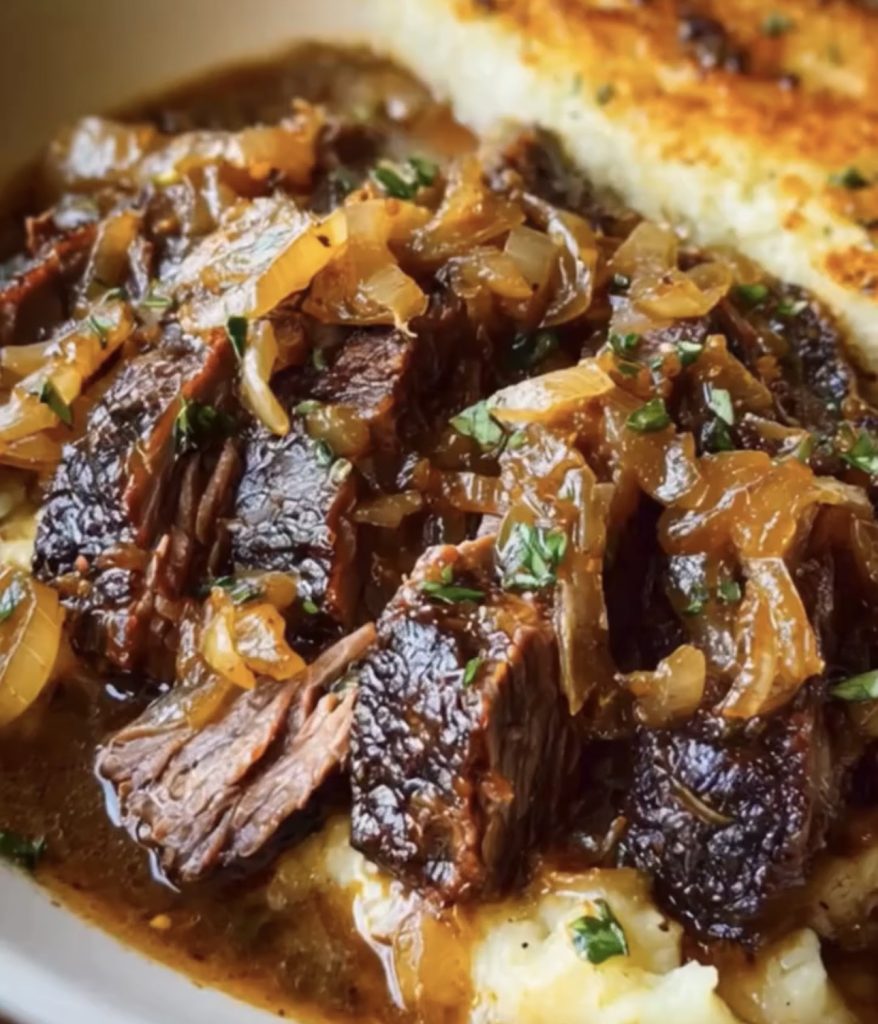 Slow Braised Beef with Caramelized Onion Gravy – Easy Foods