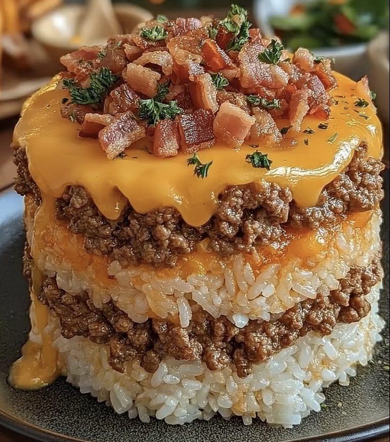 Cheesy Ground Beef and Rice Stack – Easy Foods