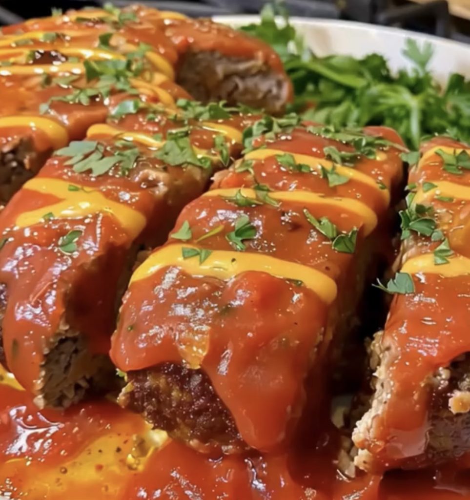 Cheesy BBQ Meatloaf Sliders with Tangy Tomato Glaze – Easy Foods